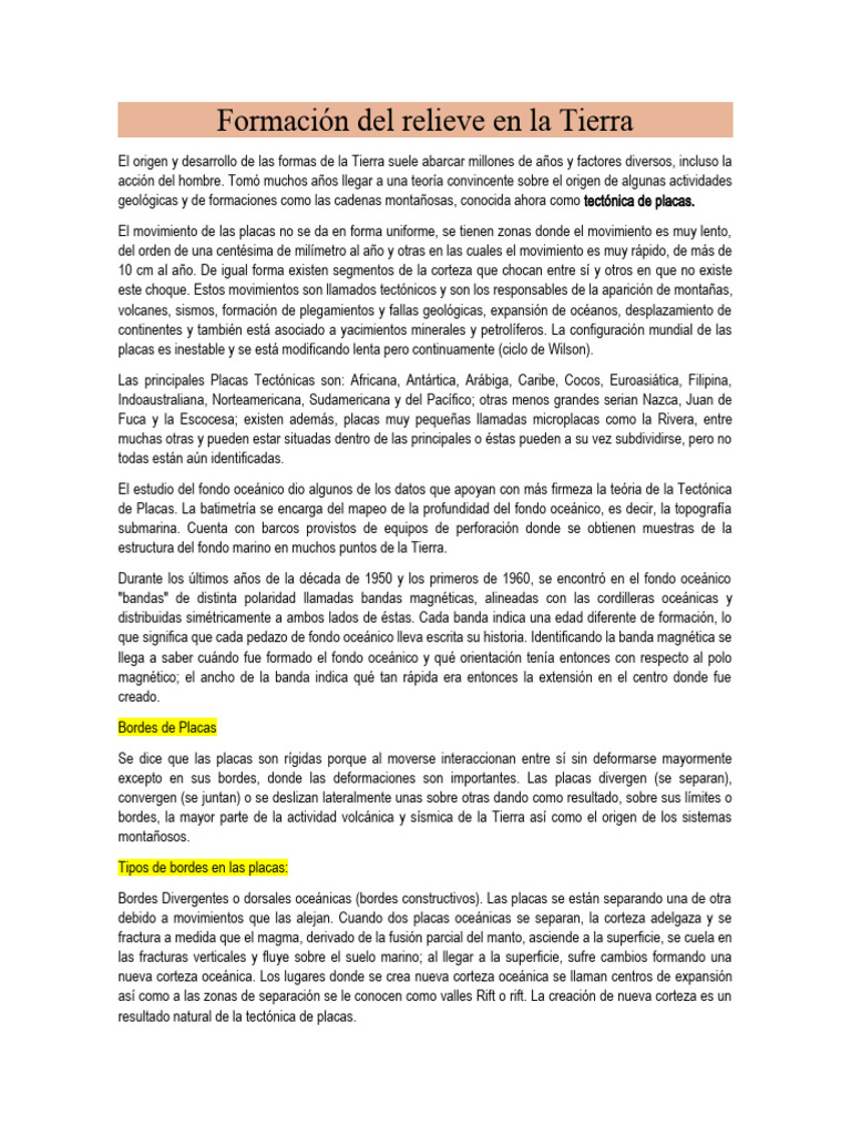 Formación Del Relieve en La Tierra y Océanos | PDF | Placas tectónicas ...