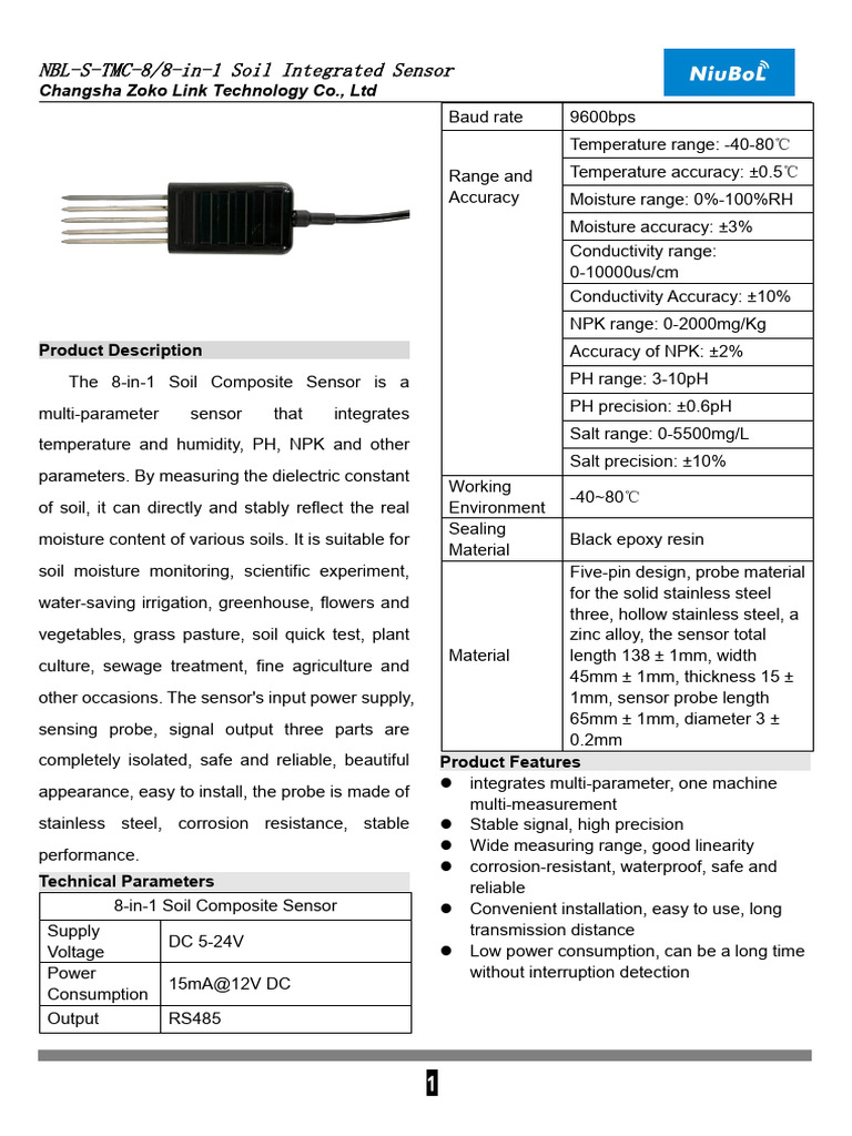 8-In-1 Integration Soil Sensor Instruction Manual V4.0 | PDF | Sensor | Bit