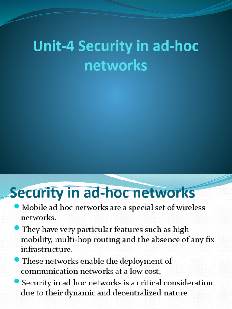 Unit-4 Security in Ad-Hoc Networks | PDF | Wireless Ad Hoc Network | Computer Network