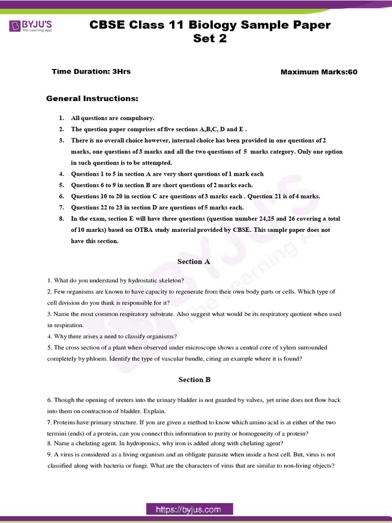 CBSE-Class-11-Biology-Sample-Paper-Set-2 | PDF | Proteins | Glucose