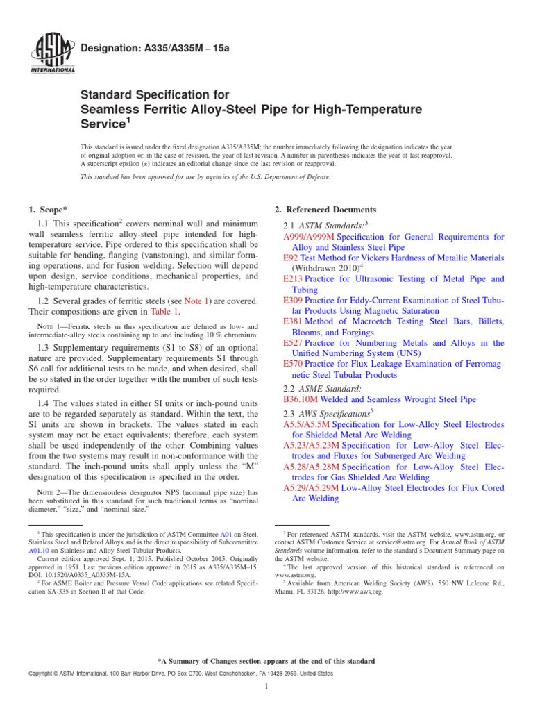 ASTM A335-15a | PDF | Pipe (Fluid Conveyance) | Heat Treating