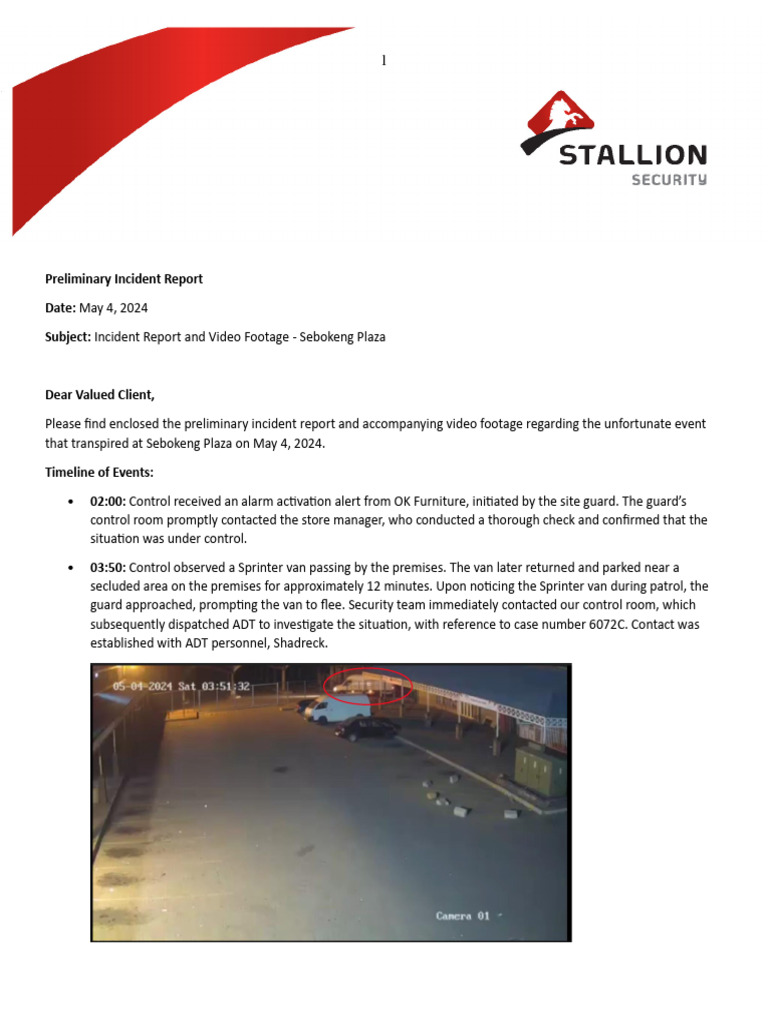 Sebokeng Plaza Incident Report | PDF