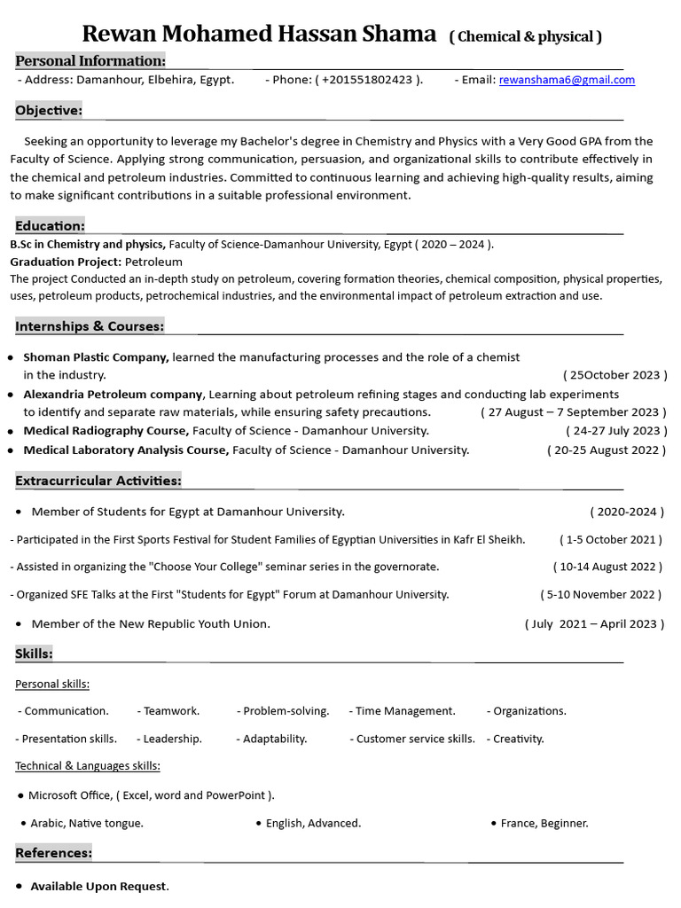 Rewan Mohamed Chemical Physical-1 | PDF | Egypt | Petroleum