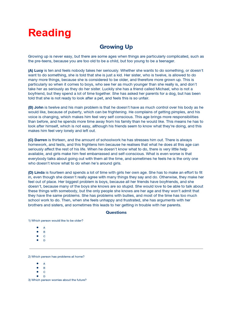 English - Reading Exercise | PDF