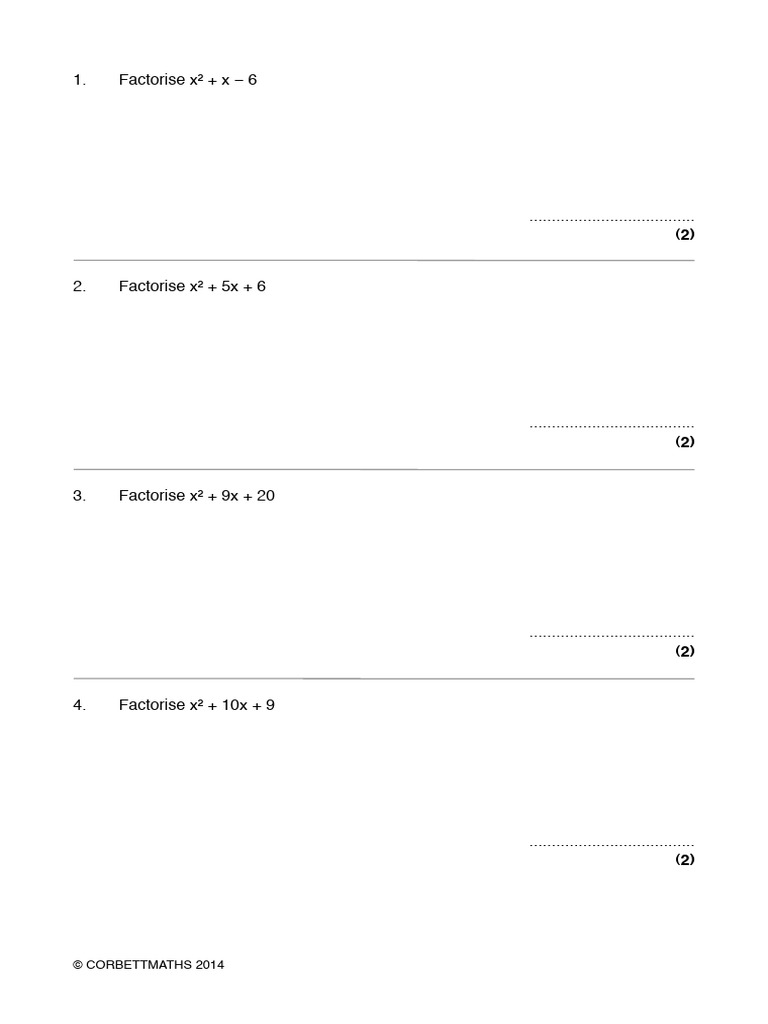 GCSE Mathematics Factorising Quadratics | PDF