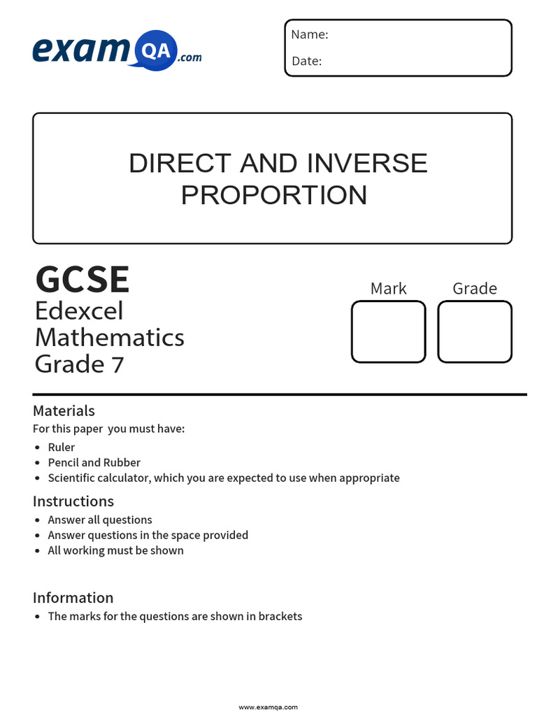 GCSE Mathematics Direct and Inverse Proportion | PDF | Electricity ...
