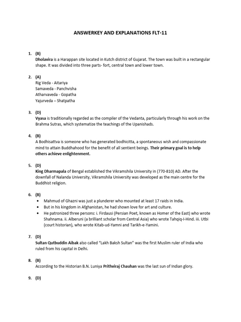 Answer Key FLT 11 | PDF | Social Science
