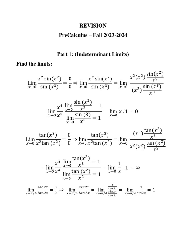PreCalculus Limits & Derivatives | PDF | System Of Linear Equations | Applied Mathematics
