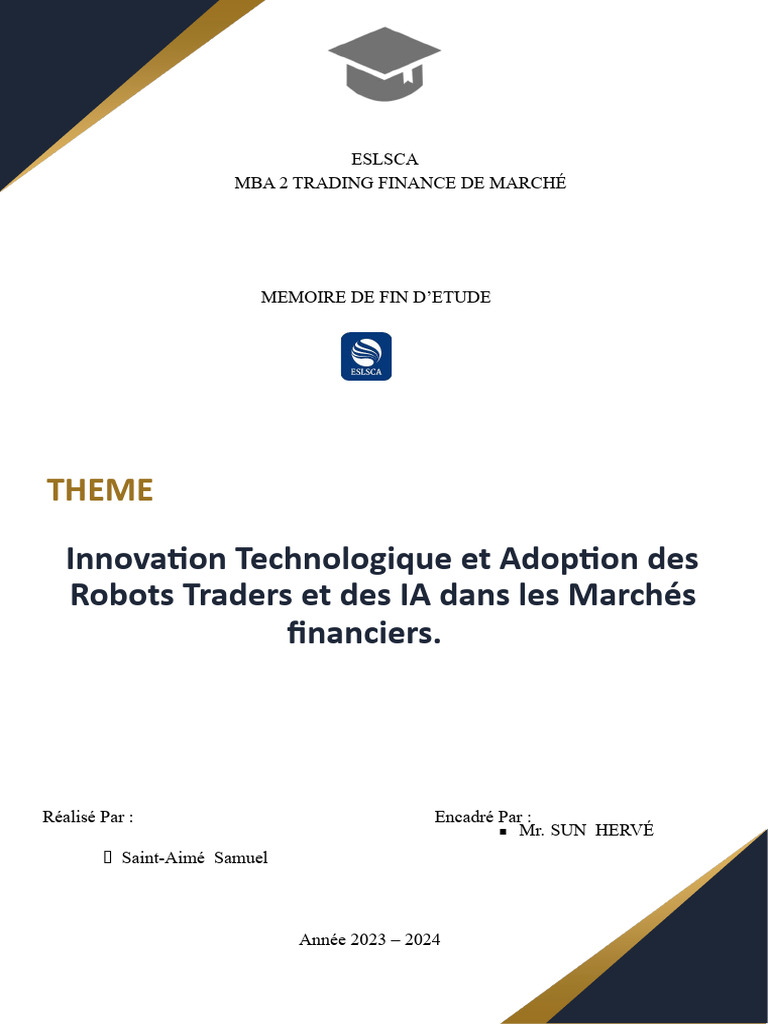 Innovation Technologique Et Adoption Des Robots Traders Et Des IA Dans ...