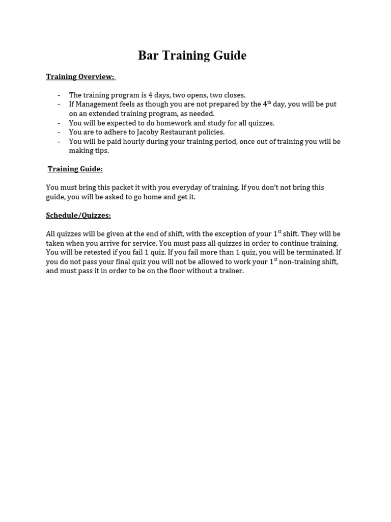 Bar Training Guide | PDF | Bartender | Cocktails