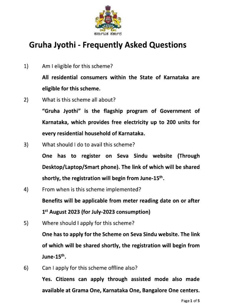 Karnataka Gruha Jyothi Scheme Frequently Asked Questions | PDF Karnataka Gruha Jyothi Scheme Frequently Asked Questions | PDF