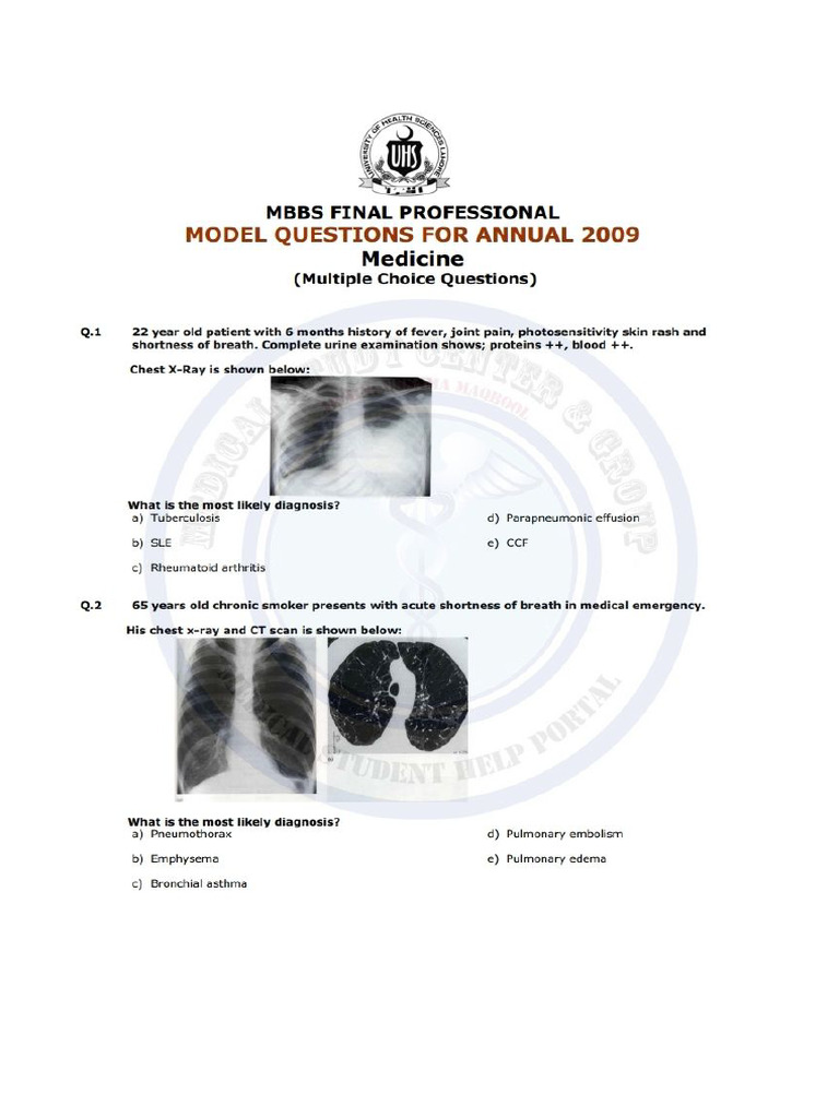 Final Year MBBS UHS Model Paper Medicine-2 MCQs (2007 & 2009) by ...
