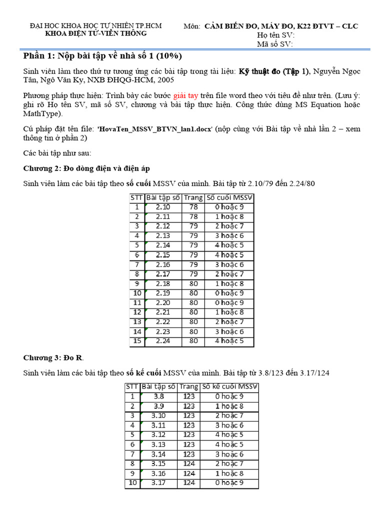 Bai Tap Ve Nha BT1-2 K22 DTVT CLC | PDF