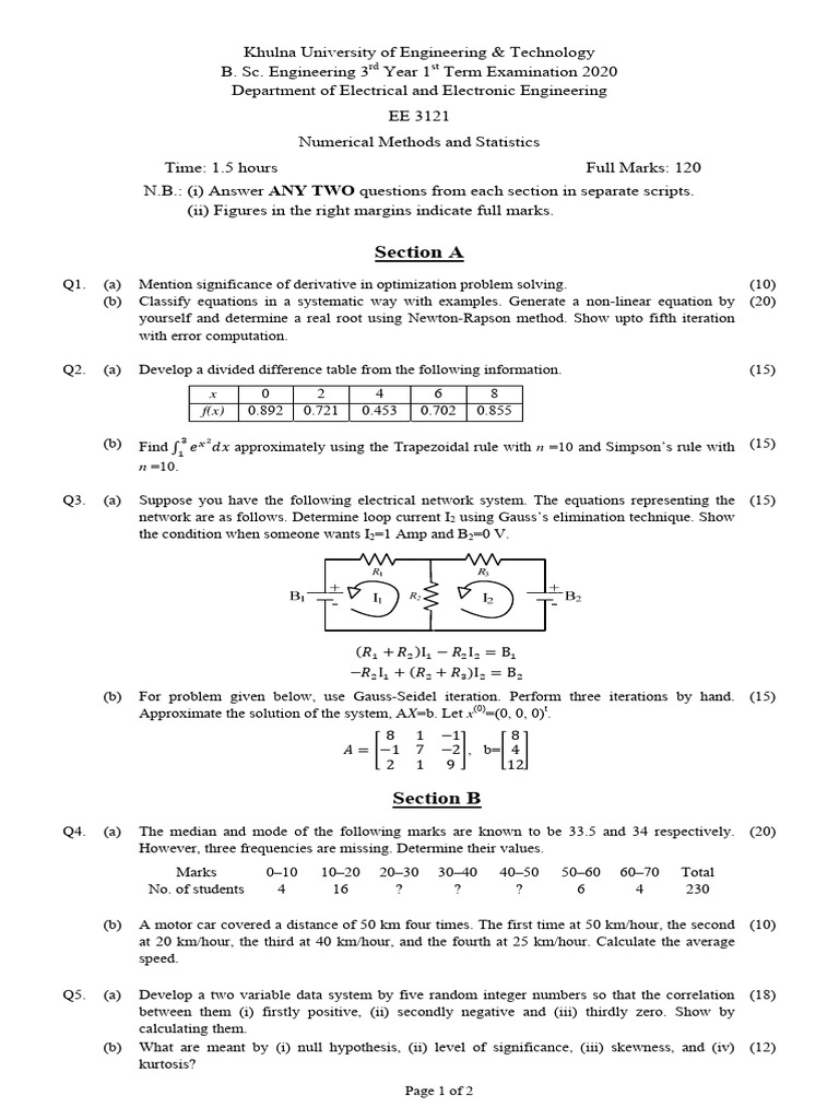 EE 3121 Question | PDF | Skewness | Numerical Analysis