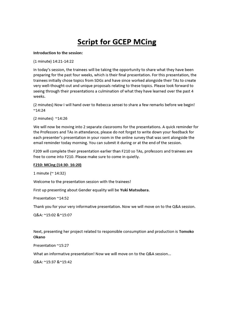 Script For GCEP MCing - 4th and 5th Period | PDF