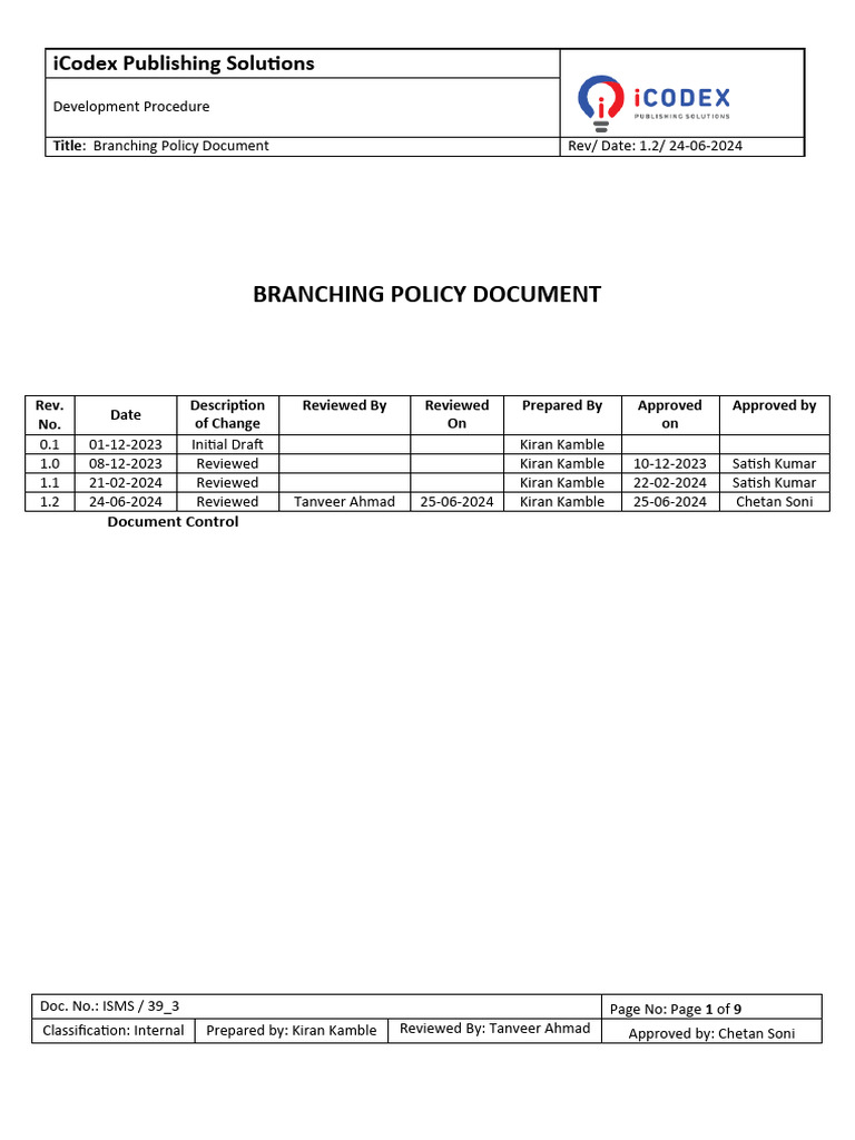 Branching Policy Document - v3 | PDF | Version Control | Information ...