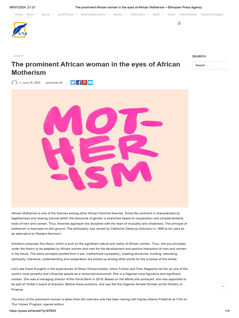 The Prominent African Woman in The Eyes of African Motherism 1 | PDF ...