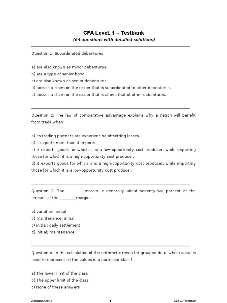 Cfa Level 1 - Testbank: (64 Questions With Detailed Solutions) | PDF ...