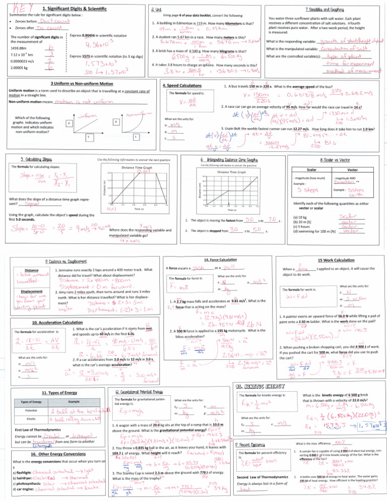 Physics Placemat Review KEY | PDF