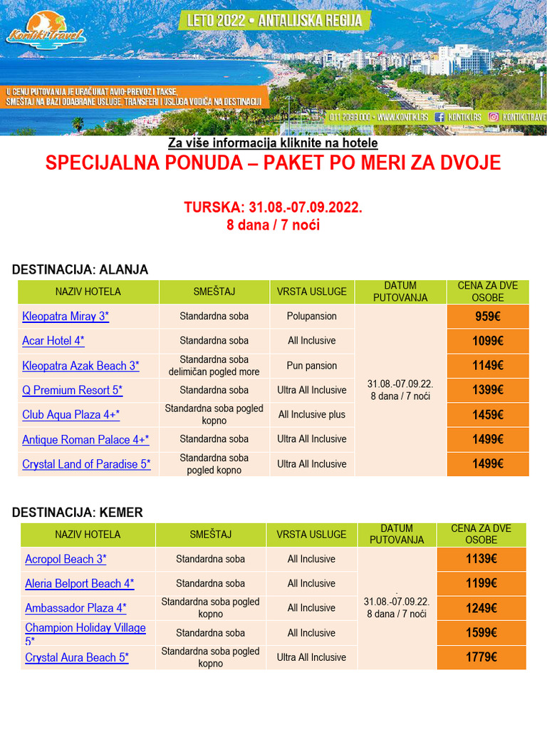 KonTiki Turska Leto Antalijska Regija Specijalna Ponuda | PDF