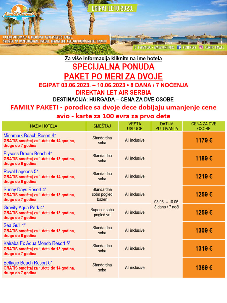 Kontiki Egipat Leto Specijalna Ponuda | PDF