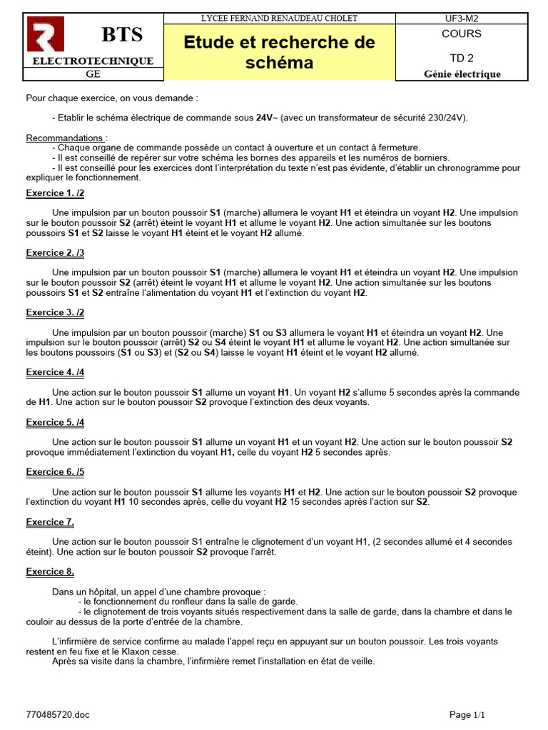 Etude Et Recherche de Schéma: Cours TD2 GE | PDF | Interrupteur