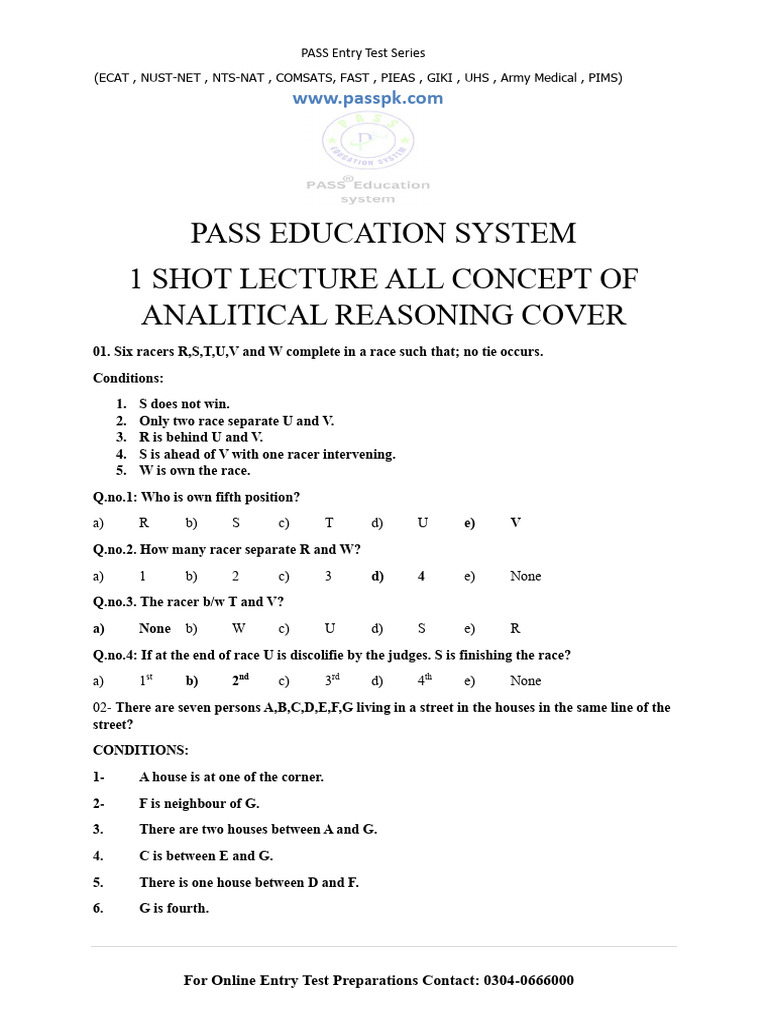 Analytical Reasoning (1-4) | PDF | Teaching Methods & Materials