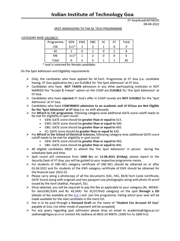 NoticeSpotRoundMTechAdmisison2022 Revisedv3 | PDF