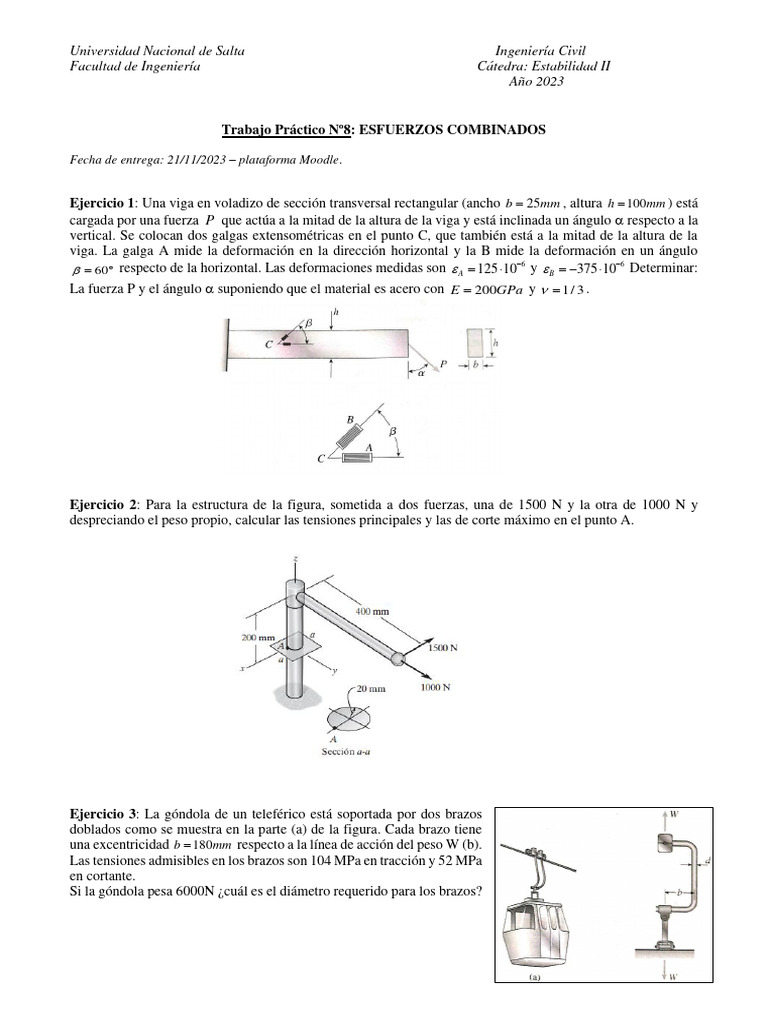 TP8-Esfuerzos Combinados | PDF | Viga (Estructura) | Estrés (Mecánica)