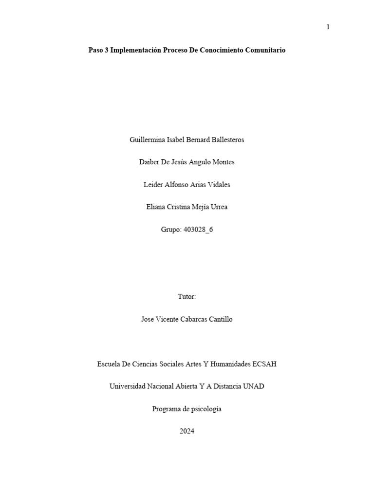 Paso 3 Implementación Proceso de Conocimiento Comunitario | PDF | Comunidad | edificio