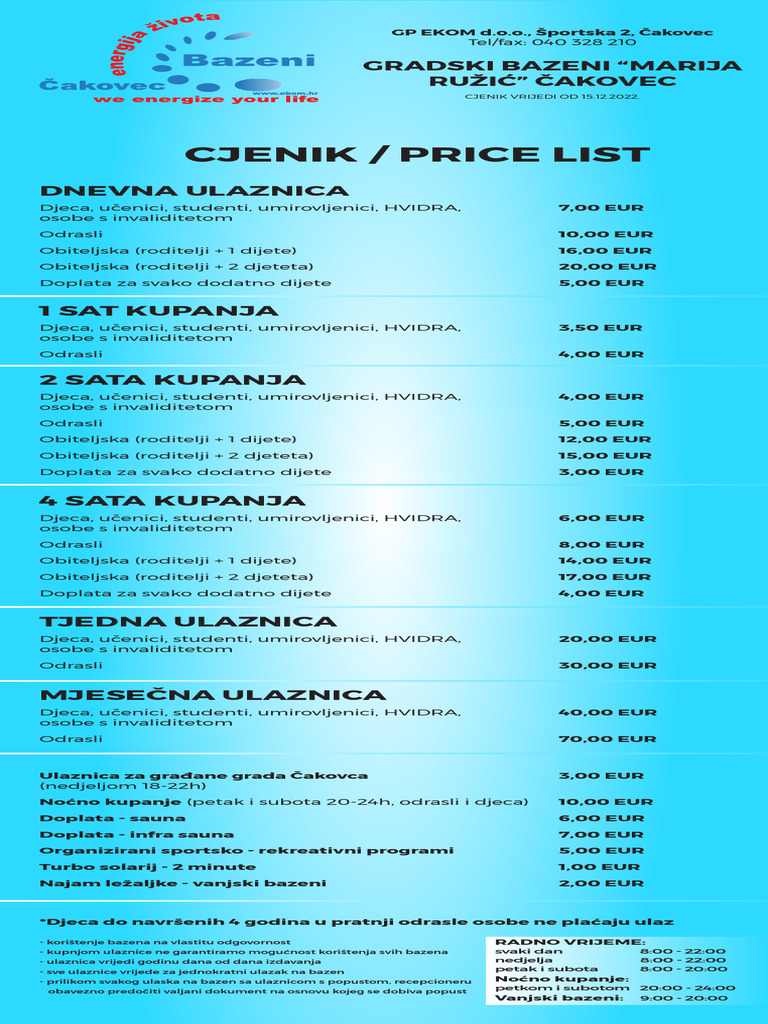 CJENIK Bazeni EUR 2024 | PDF