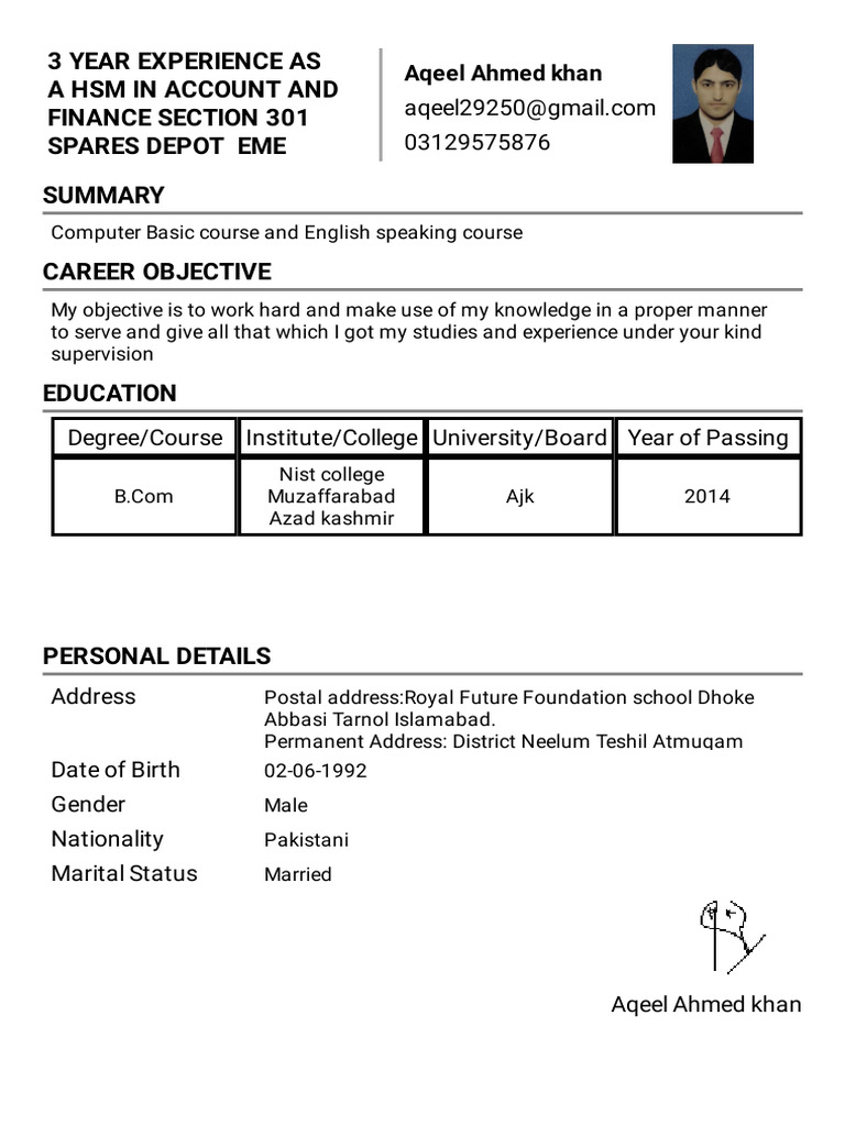 Resume Aqeel Format1 | PDF