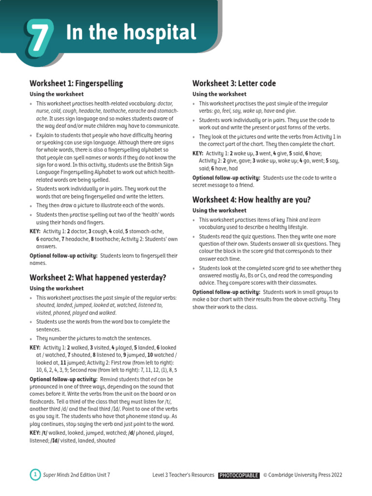 SM2ed Teacher's Resources Worksheet H L3 U7 | PDF | Sign Language | Linguistics