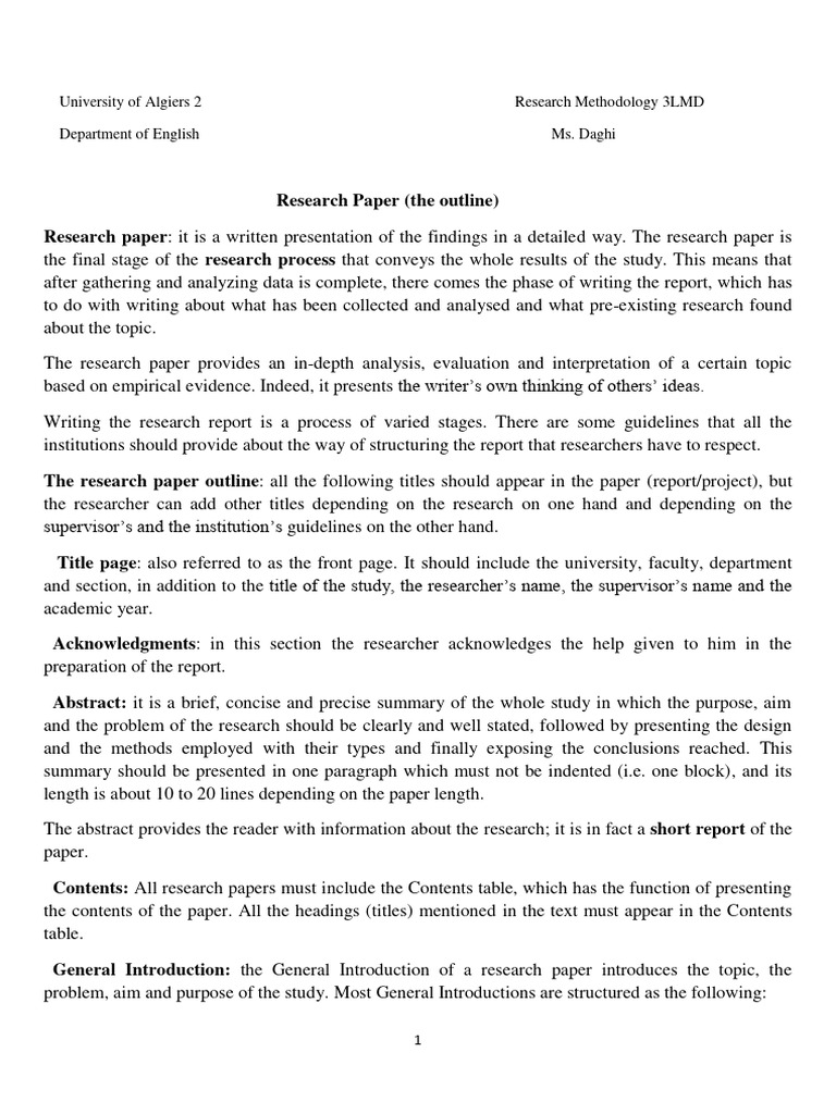 Research Paper Outline | PDF | Methodology | Cognition