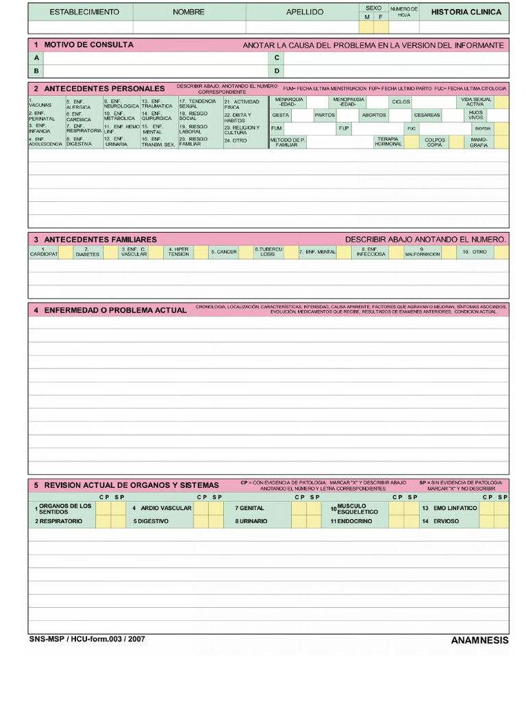 HOJA ANAMNESIS MSP | PDF