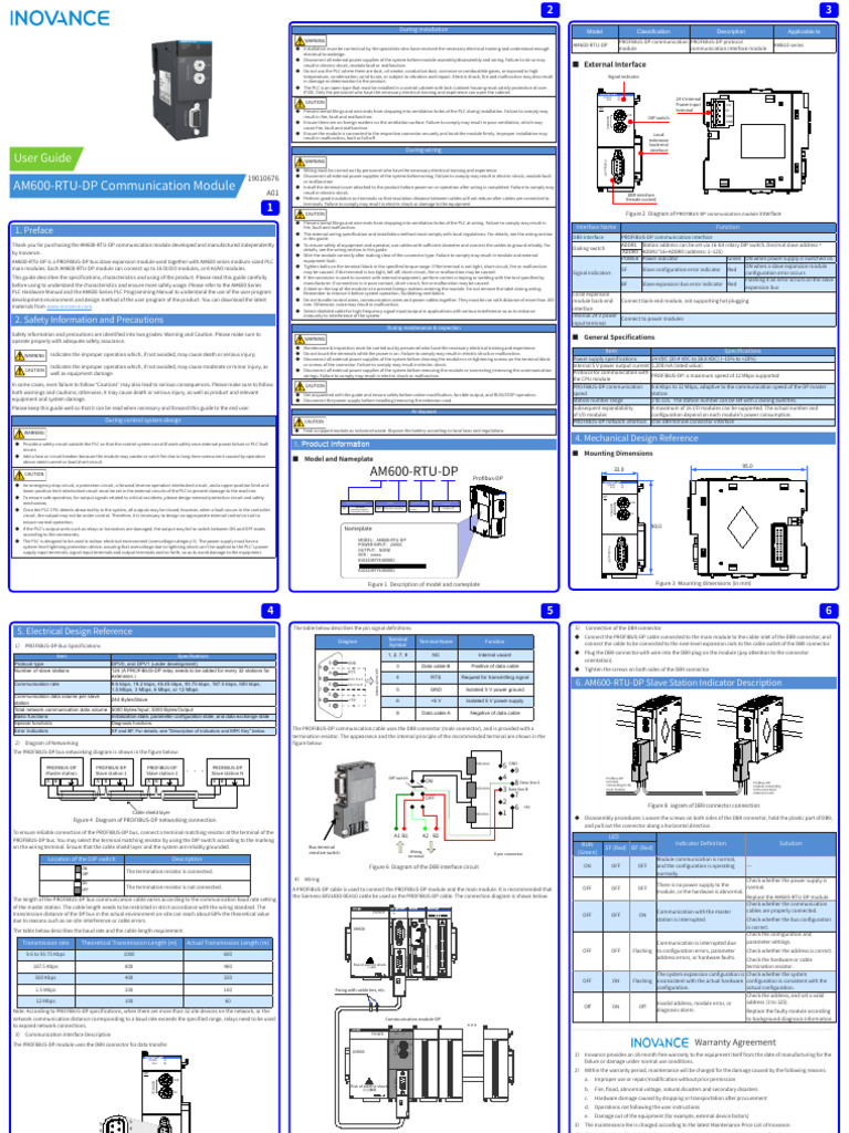 Inovance Am600 Rtu DP Comm Module Product Note English 20 4 20 | PDF | Electrical Connector ...