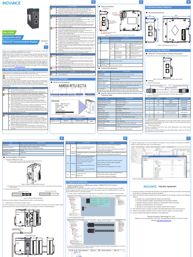INOVANCE AM600 RTU ECTA EtherCAT COMM MODULE PRODUCT NOTE ENGLISH 20 4 20 | PDF | Programmable ...