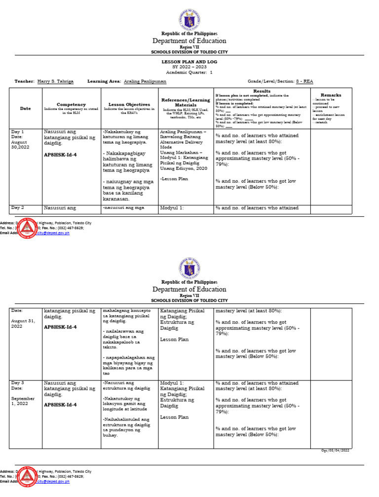 DLL AP8 Q1W2 Estruktura NG Daigdig | PDF | Cognition | Human Communication