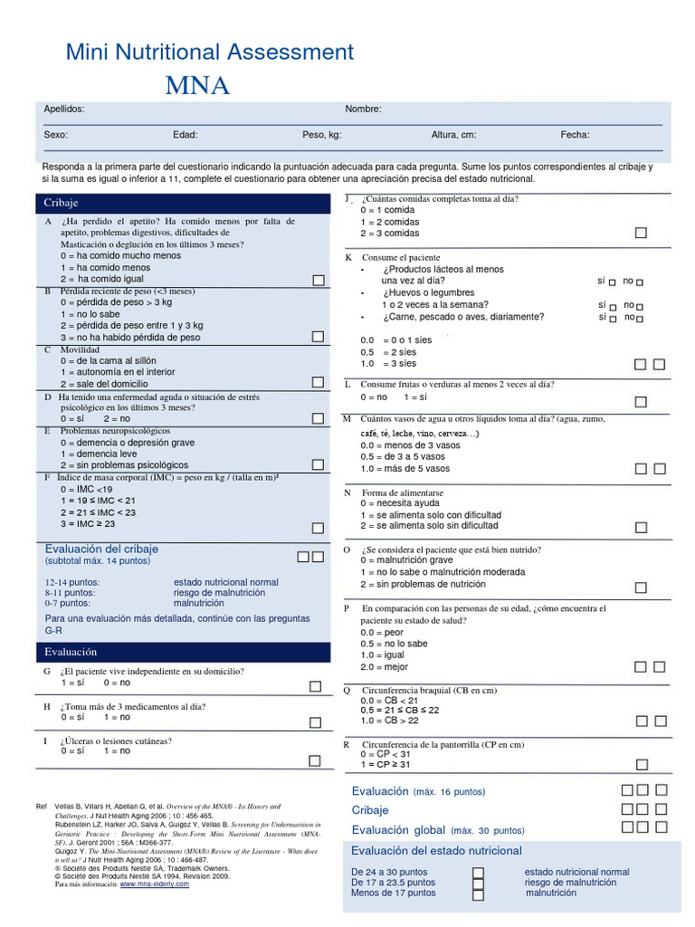 MNA-Mini Nutritional Assessment - Copia Modificado | PDF | Pérdida de ...