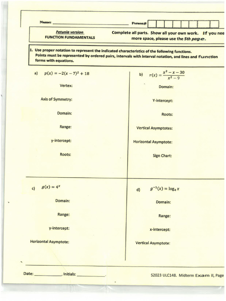 MTH114 Short Answer Practice For F2023 Midterm II | PDF