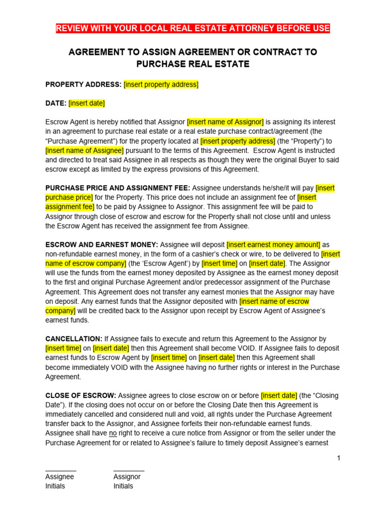 Assignment Agreement (Template) | PDF | Assignment (Law) | Property Law