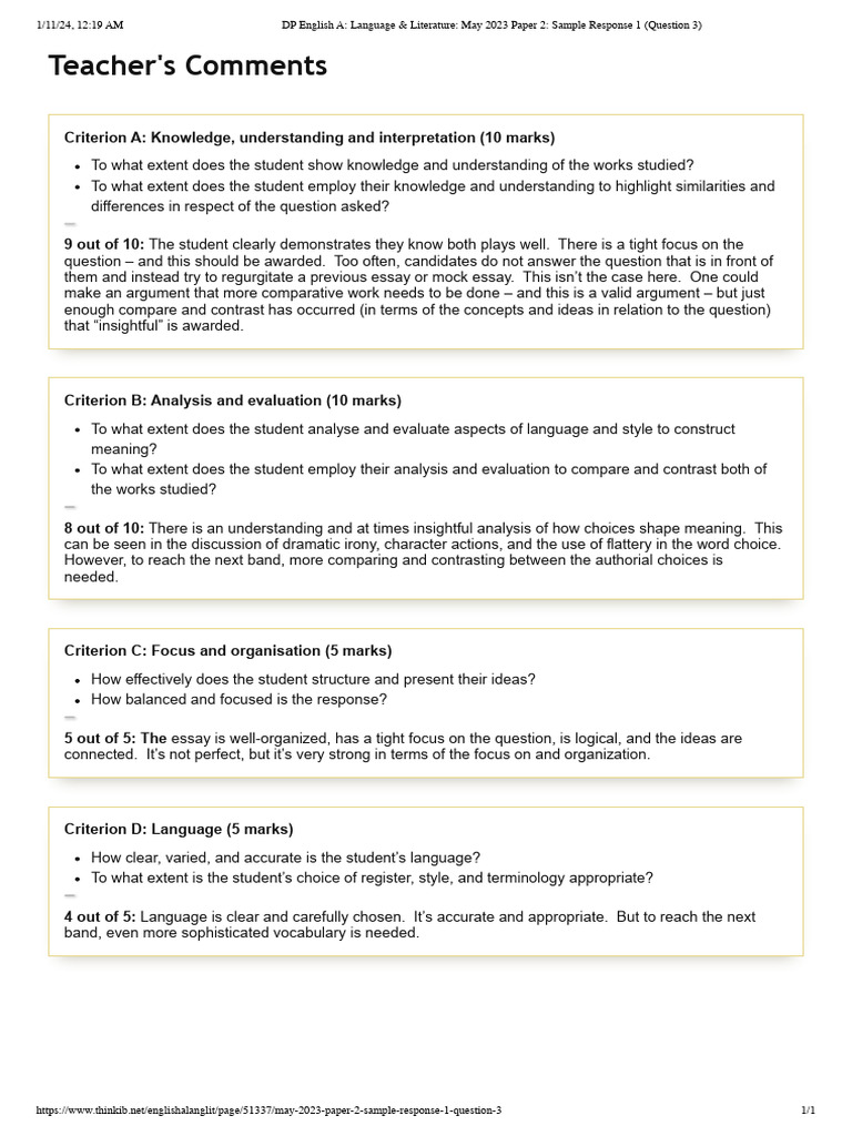 InThinking P2 Sample 1 Teacher's Comments | PDF | Essays | Knowledge