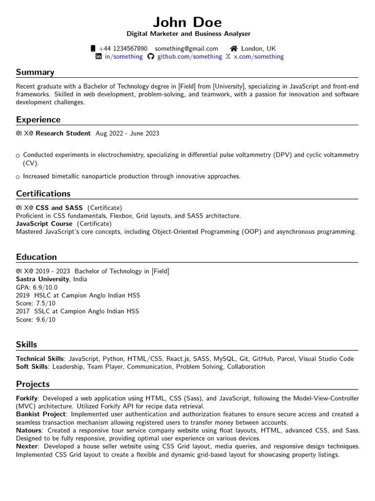 Modern Simple ATS Friendly LateX CV | PDF