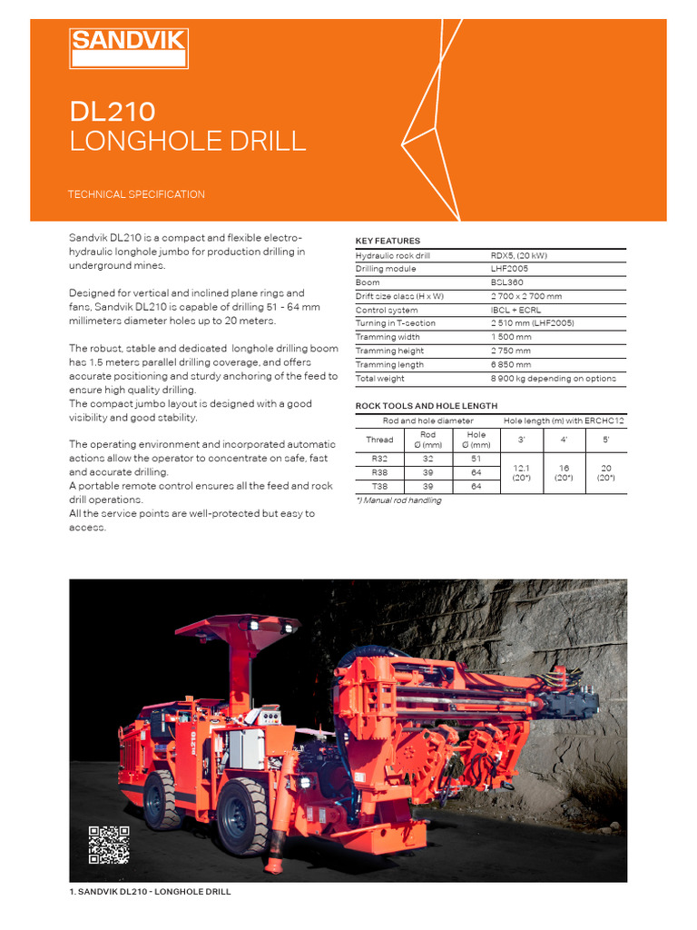 Sandvik DL210 Longhole Drill Overview | PDF | Drill | Drilling