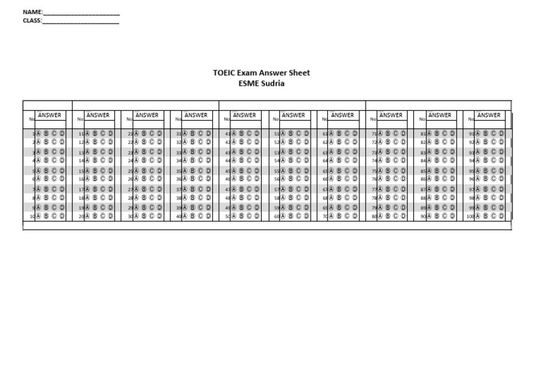 TOEIC Answer Sheet empty | PDF