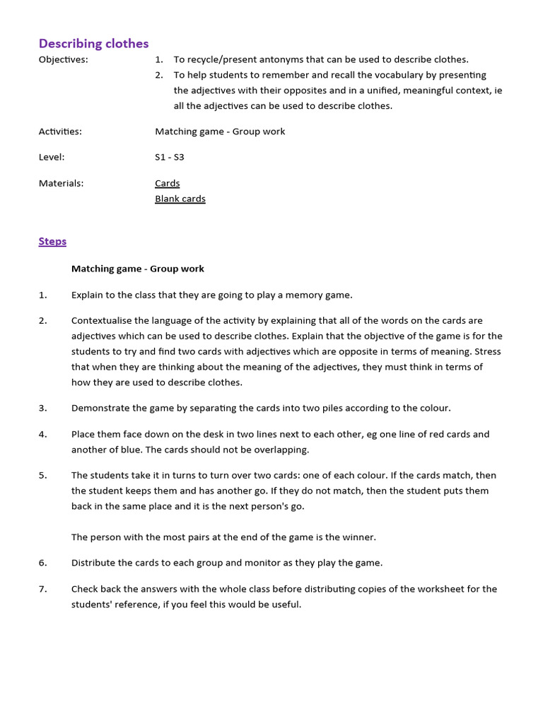 Describing Clothes | PDF | Cognition