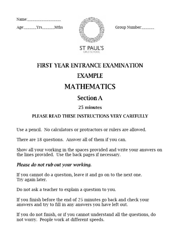 St-Pauls-Girls-School-11-Plus-Sample-Maths-Paper-1-2017 | PDF | Foot (Unit)
