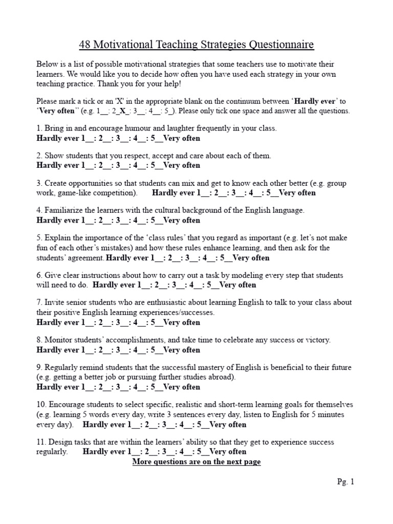 48 Motivational Strategies For A Questionnaire | PDF | Learning ...