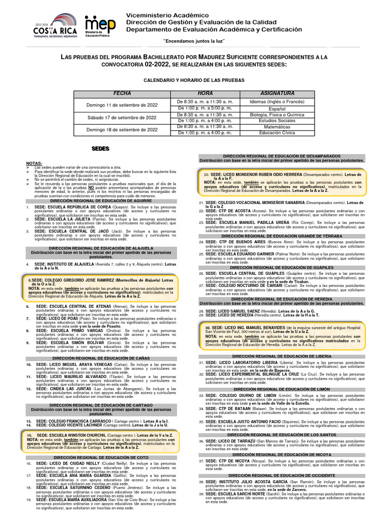 Publicacion de Sedes BXM 02-2022 | PDF