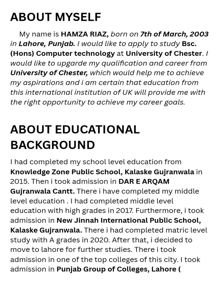 Hamza Riaz's Study Plan for UK Education | PDF | Computing | Computer ...